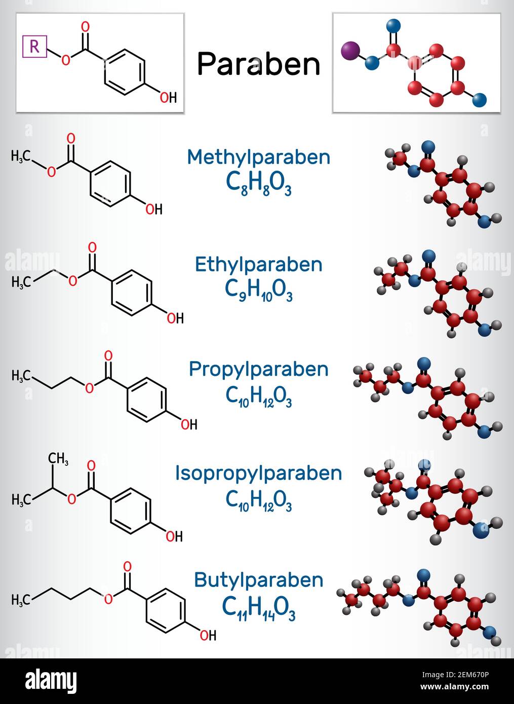 Propil paraben molecola conservante Immagini Vettoriali Stock - Alamy