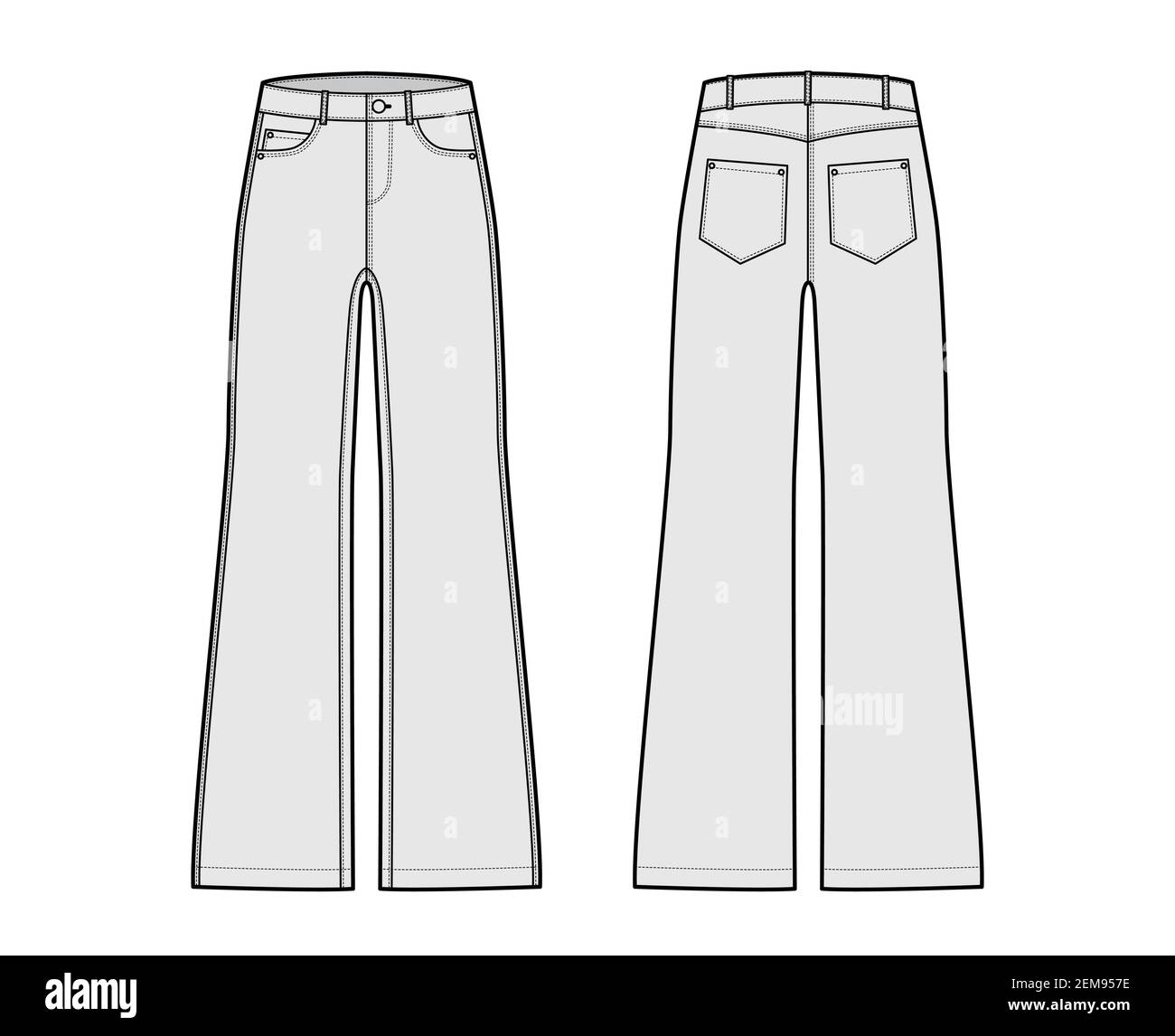 Set di jeans larghe gambe jeans denim illustrazione tecnica moda con ...