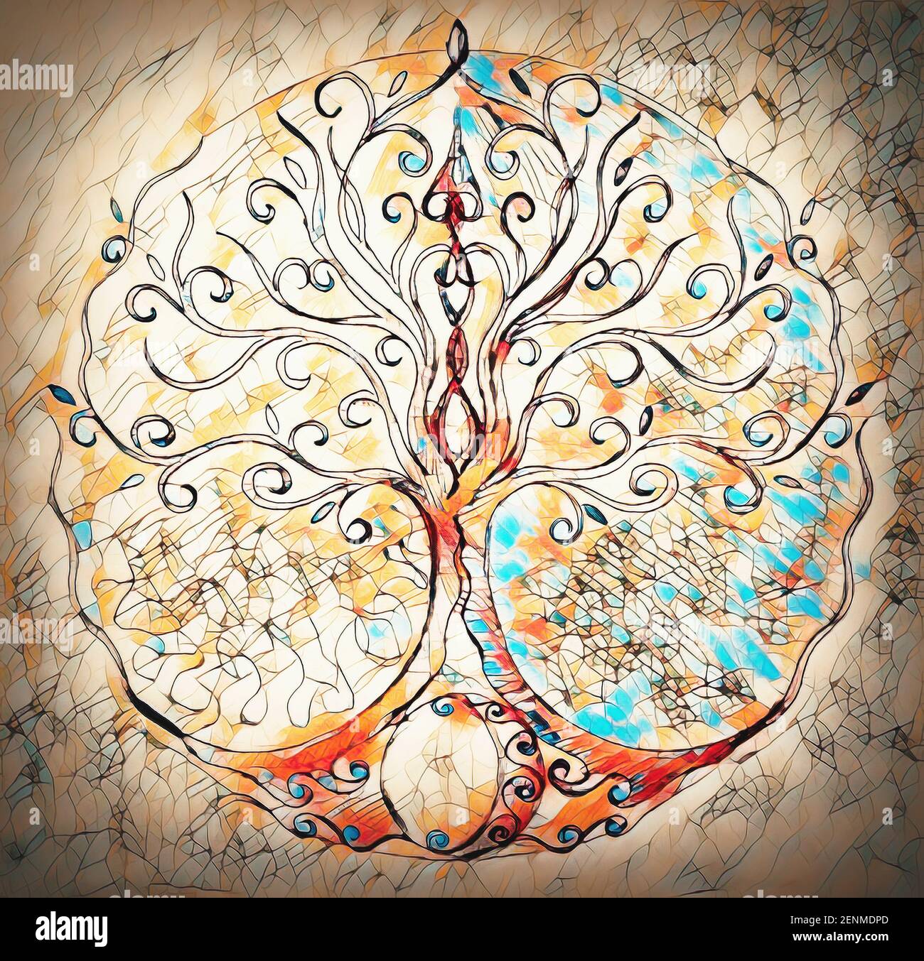 Albero della vita simbolo sul strutturato sfondo ornamentale, yggdrasil ...