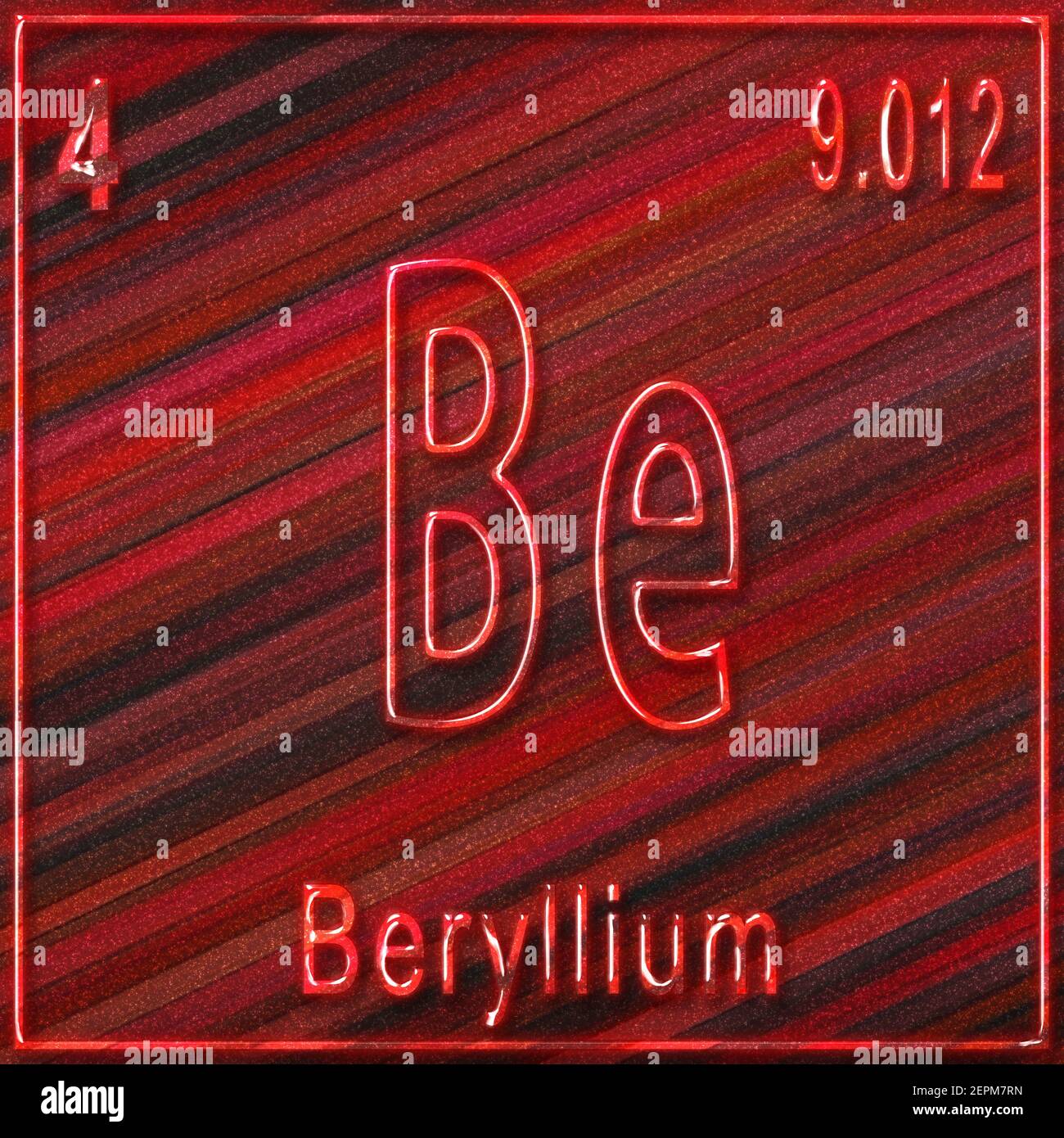Elemento chimico del berillio, segno con numero atomico e peso atomico ...