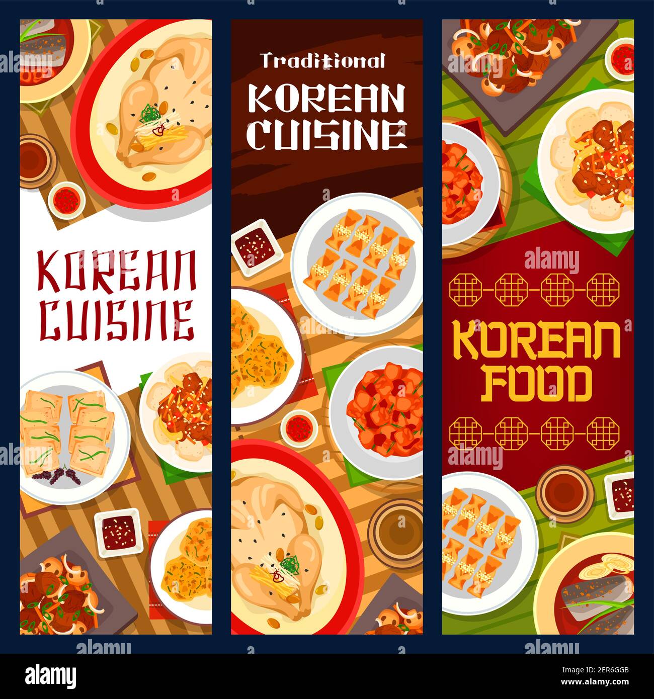 Piatti della cucina coreana, striscioni, piatti tradizionali coreani ...