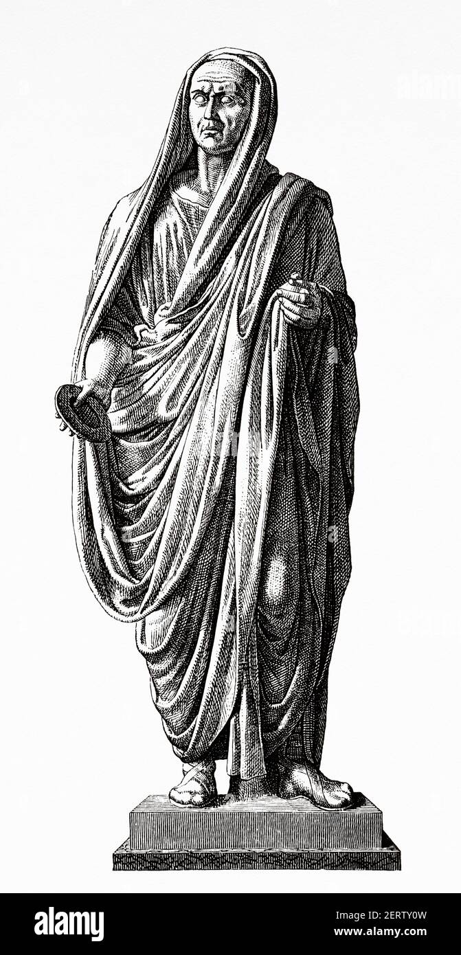Uomo romano in atto di sacrificio, antico impero romano. Italia, Europa ...