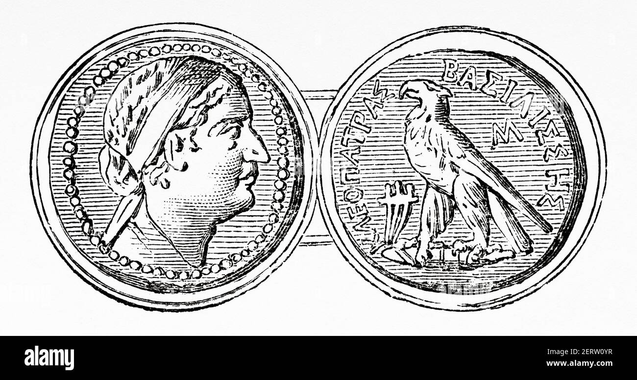 Moneta raffigurante la regina Cleopatra VI Tryphaena. Regina tolemaica ...