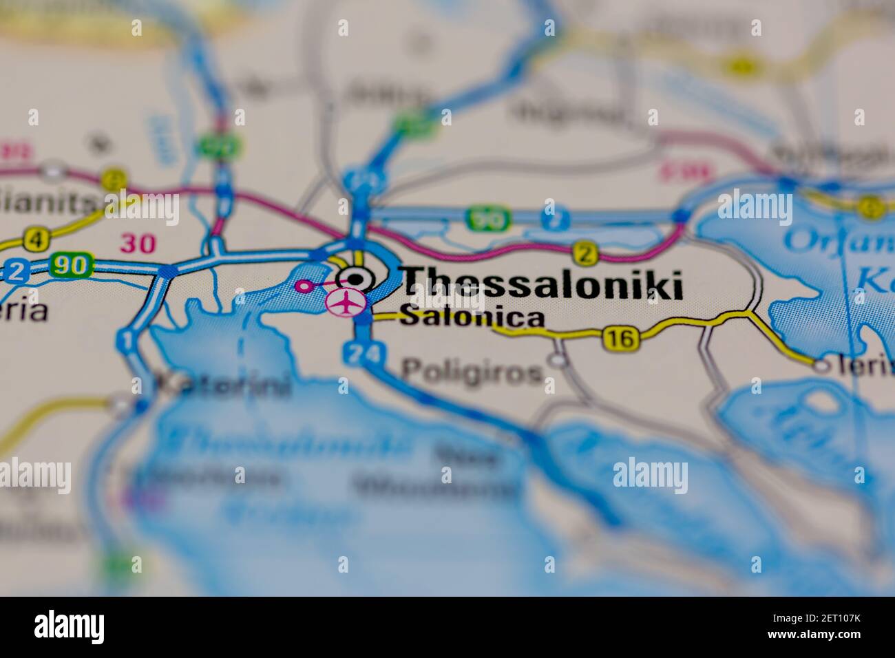 Salonica o Salonicco su una mappa stradale o Geografia mappa Foto stock ...