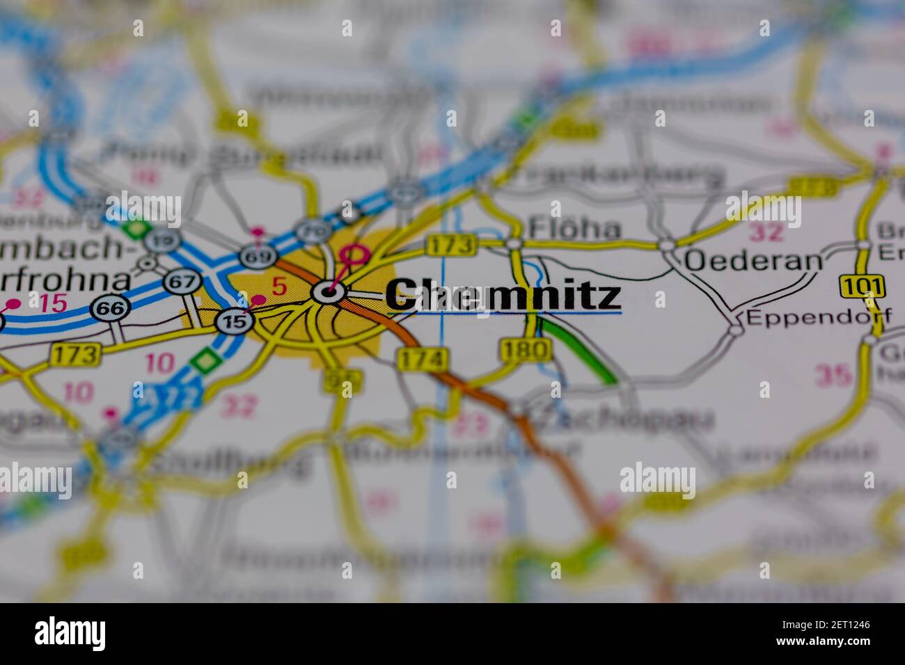 Chemnitz visualizzato su una mappa stradale o su una mappa geografica ...