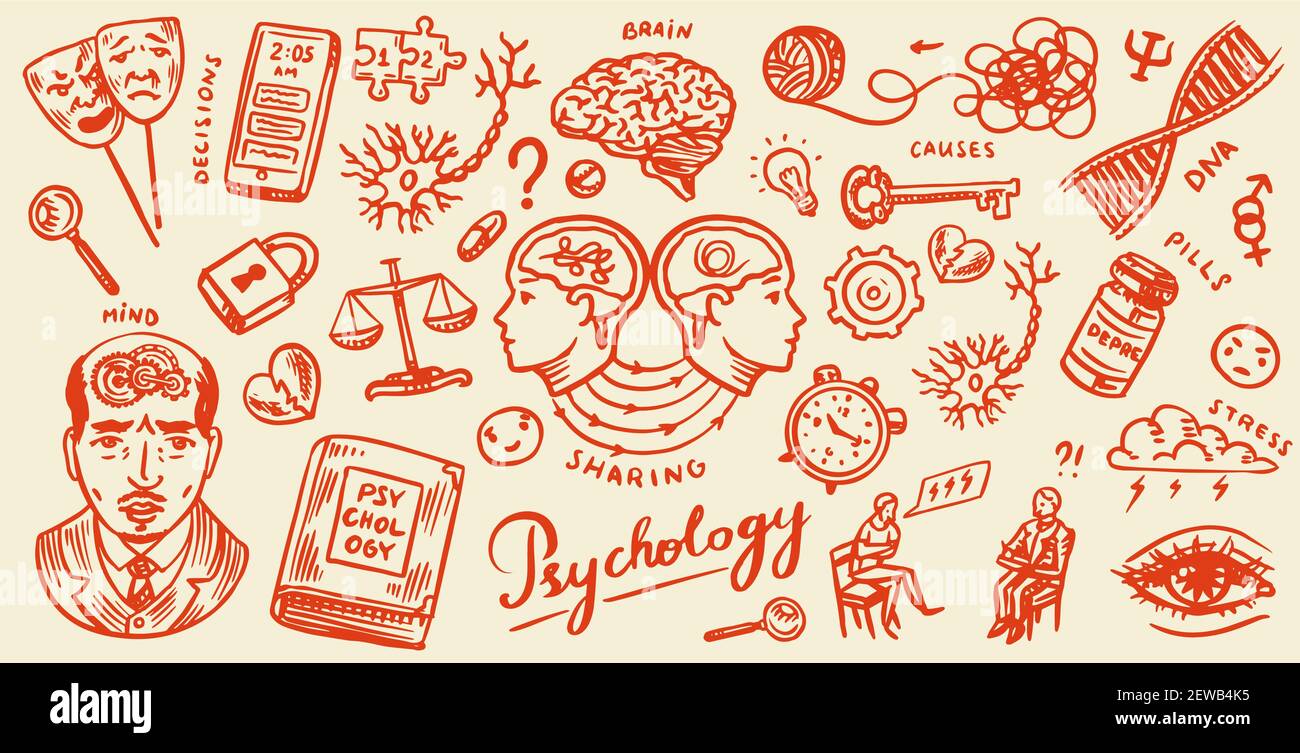 Simboli della scienza psicologica. Psicologo online. Clew e dna, puzzle ...