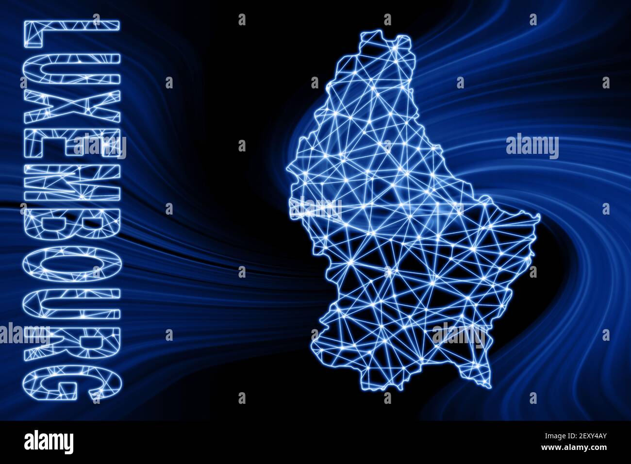 Mappa del Lussemburgo, mappa delle linee di mesh poligonali, mappa blu ...