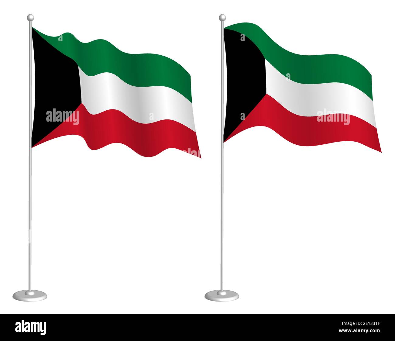 Bandiera Kuwait su flagpole che ondula nel vento. Elemento di design ...