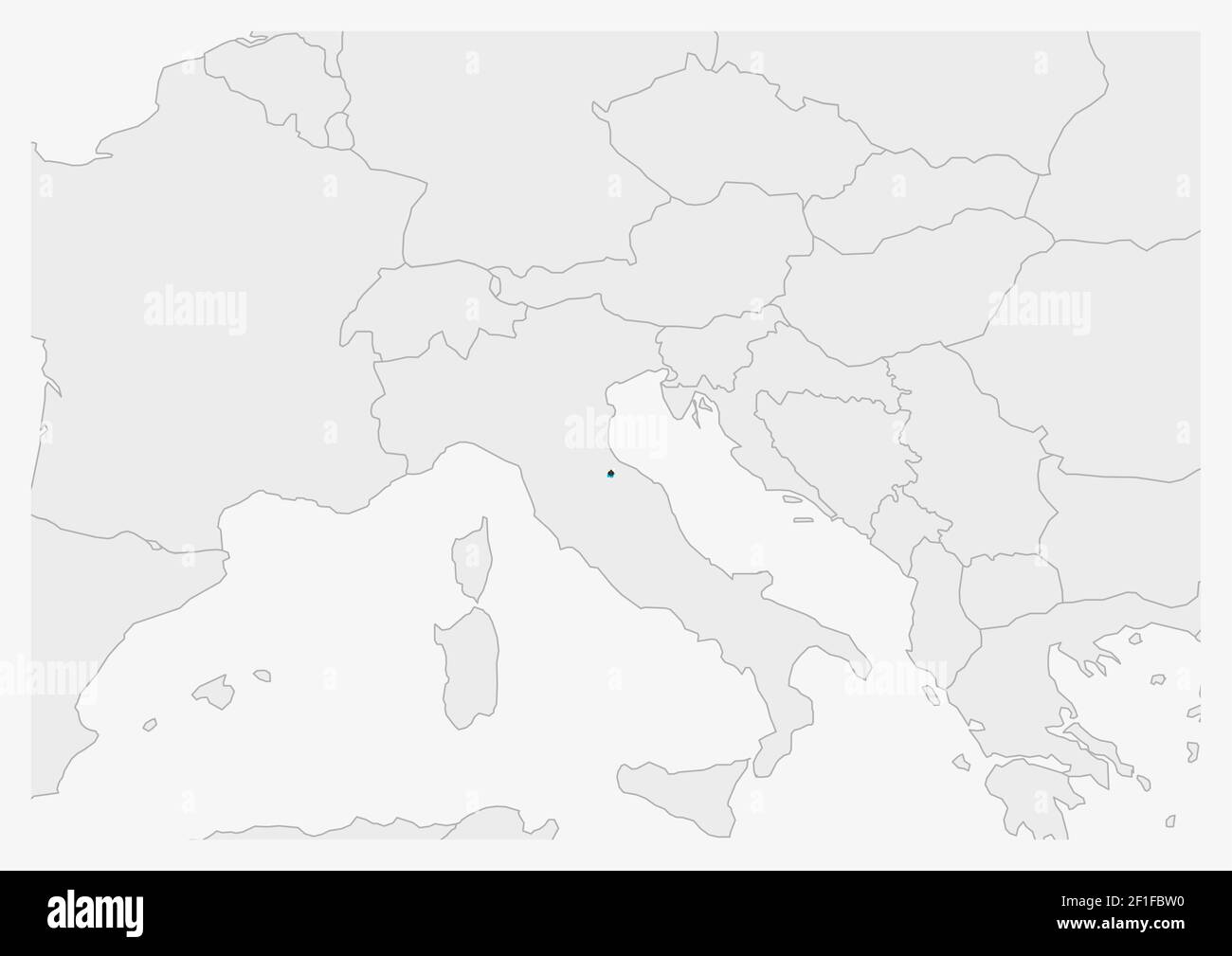 Mappa sammarinese evidenziata in colori bandiera sammarinese, mappa ...