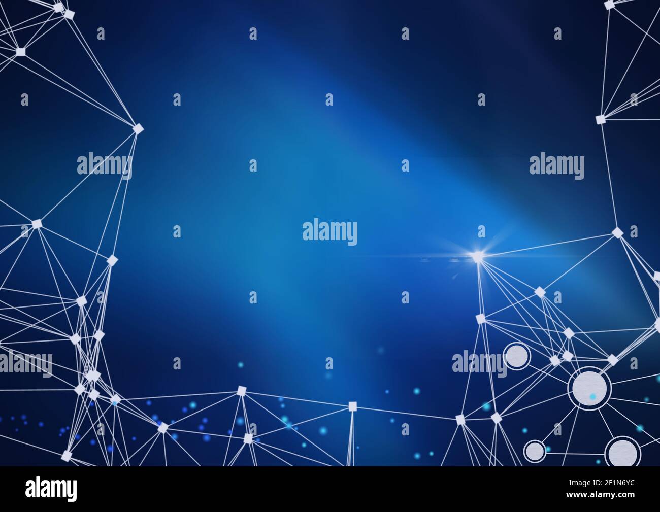 Rete di connessioni e punti di luce su sfondo blu Foto stock - Alamy
