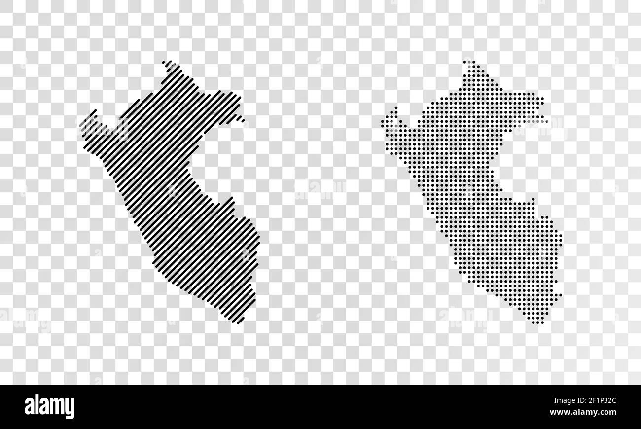 Insieme di mappe astratte del Perù. Mappa a punti e linee del Perù ...