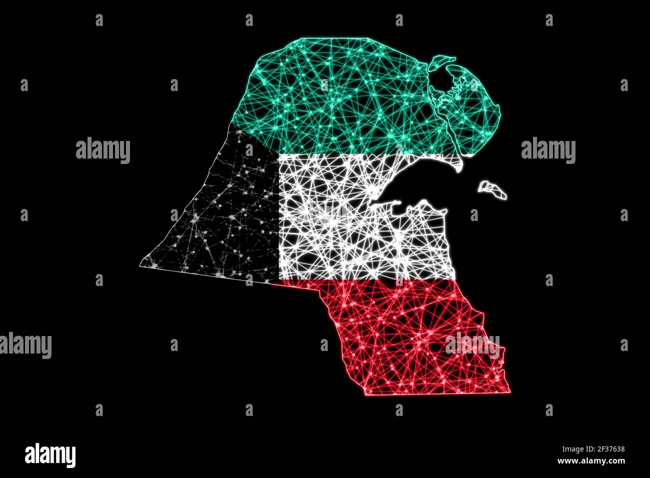 Mappa di Kuwait, mappa della linea di mesh poligonale, mappa di flag ...
