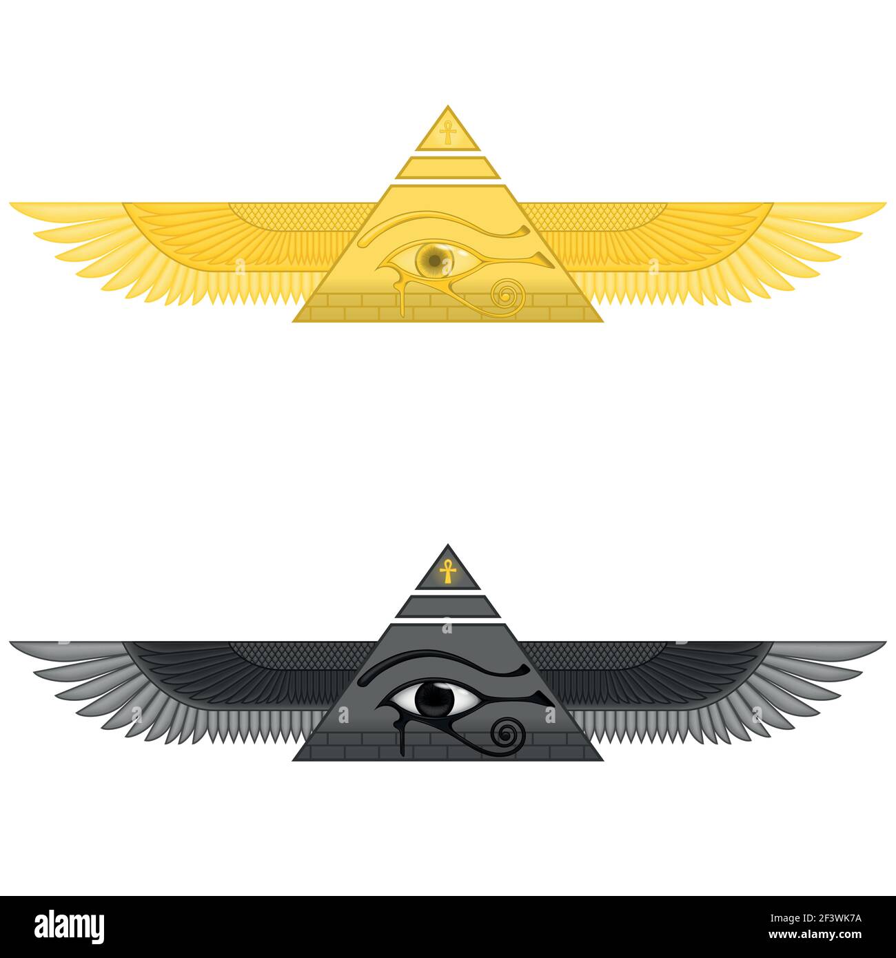Illustrazione della piramide alata con occhio di horus, antica piramide ...