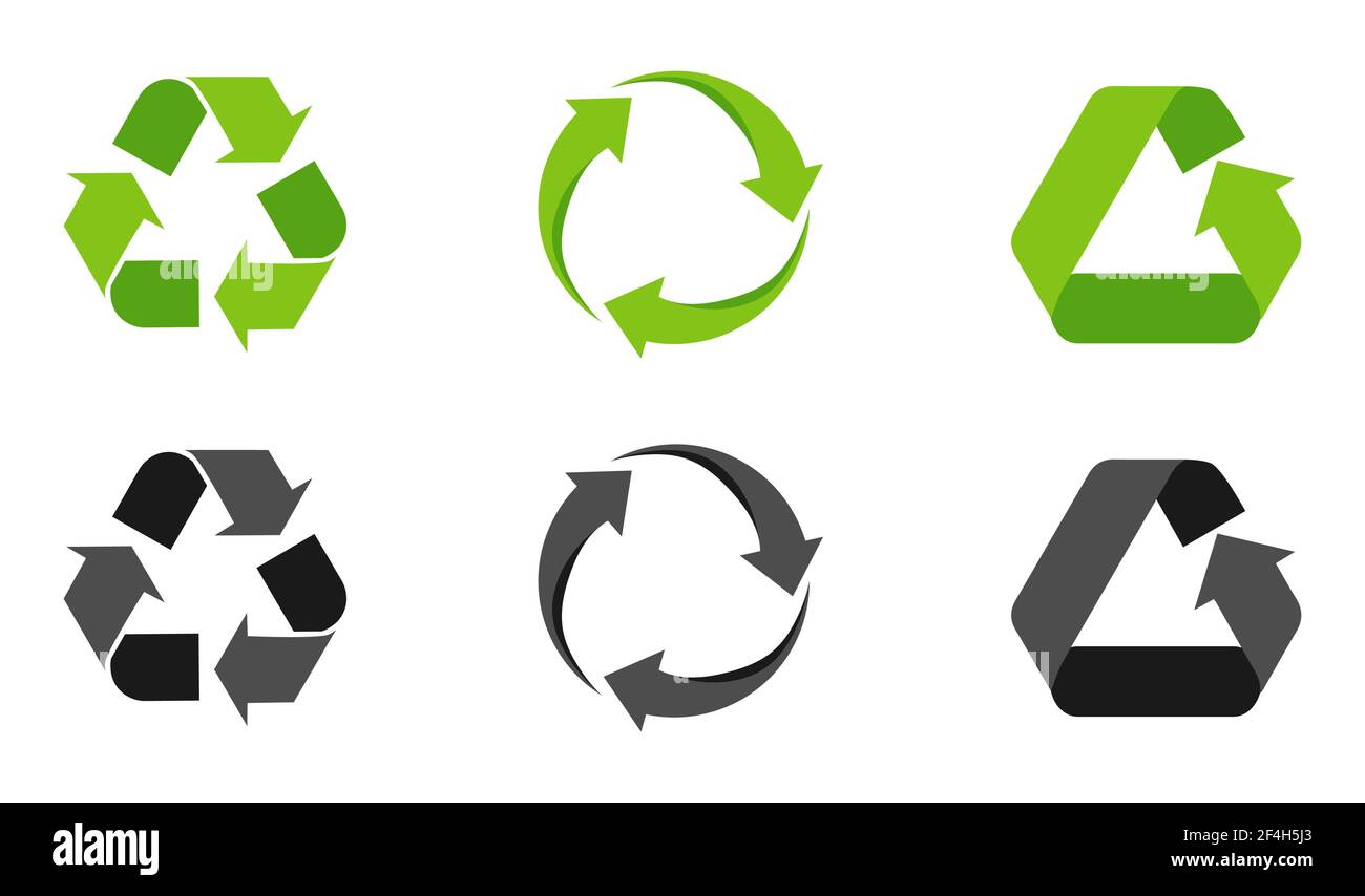 Set di cartelli di riciclaggio, icone a freccia isolate su bianco ...