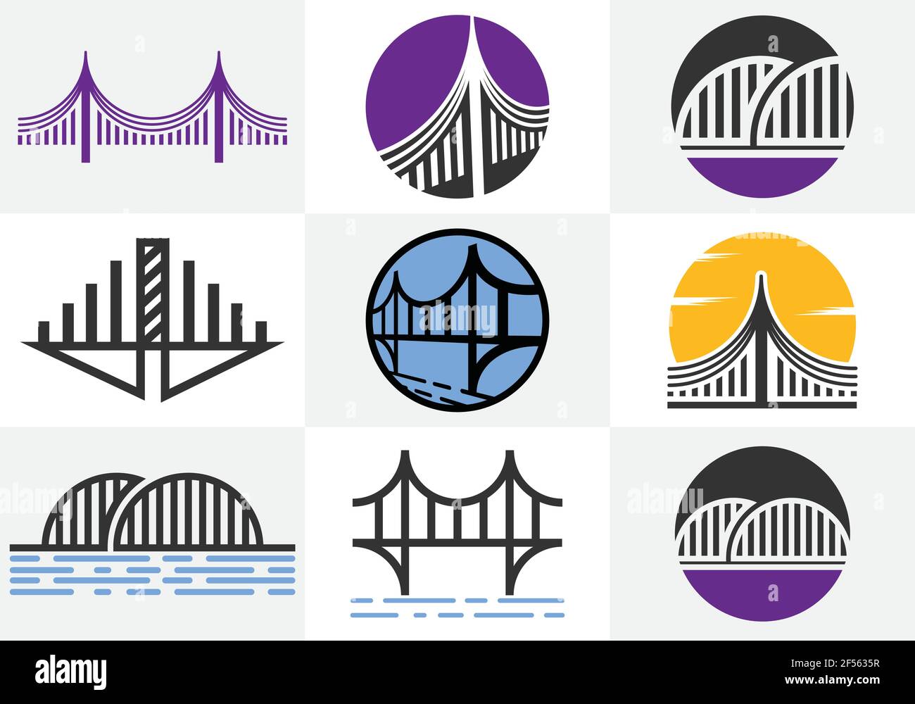 Modello creativo astratto di disegno del logo del ponte. Simbolo del ...