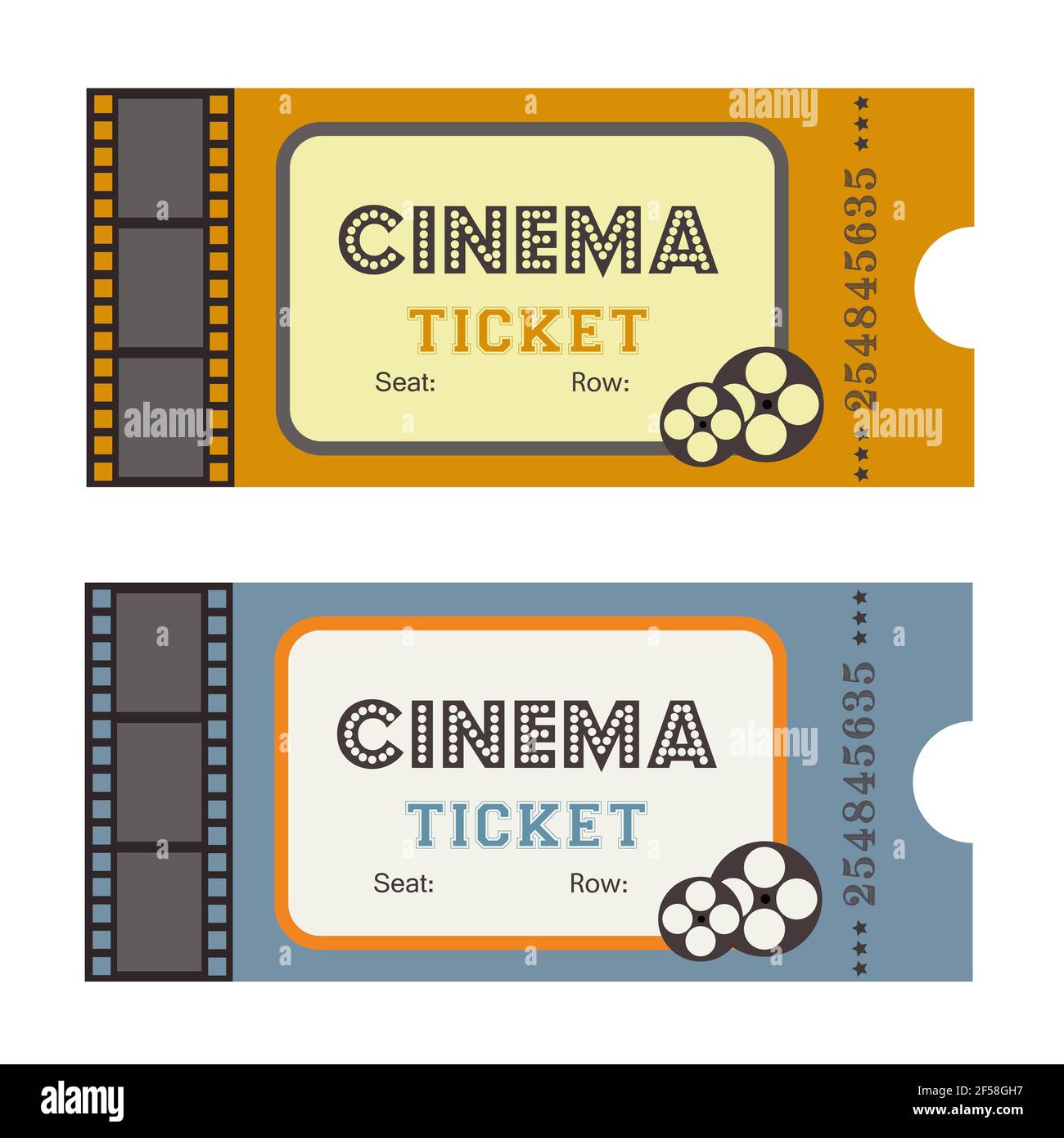 Modello di biglietto per cinema o film d'epoca blu e giallo. Design retrò Foto stock - Alamy