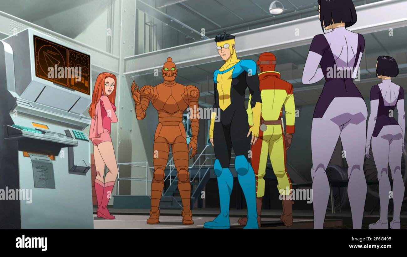 INVINCIBILE, da sinistra: Atom Eve (voce: Gillian Jacobs), Robot (voce: Zachary Quinto ...