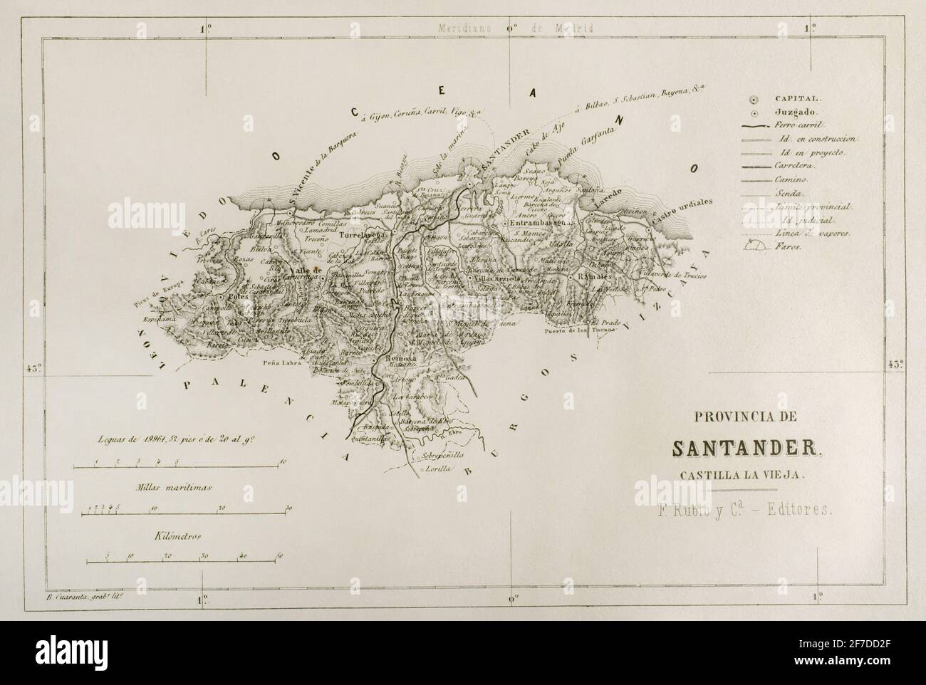Mappa della provincia di Santander, Spagna. 19 ° secolo. Crónica ...