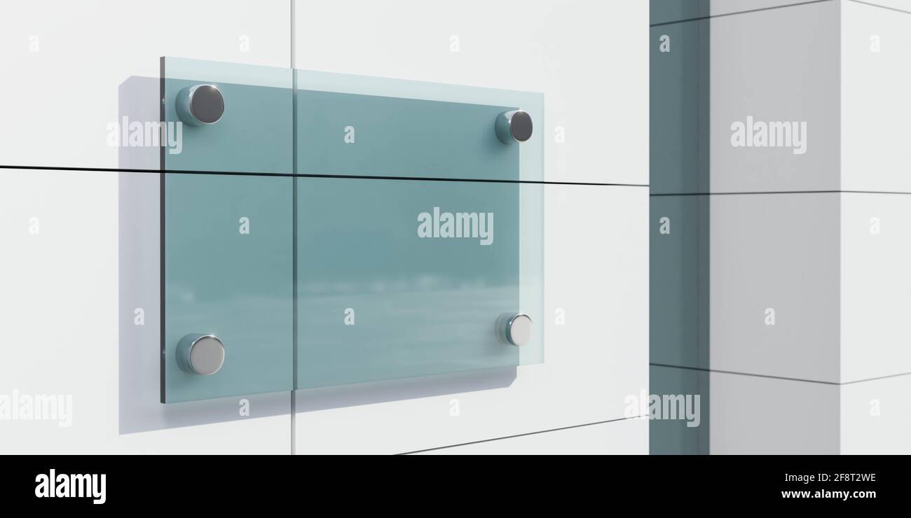 cartello vuoto in vetro bianco su muro in mattoni luminosi mockup ...