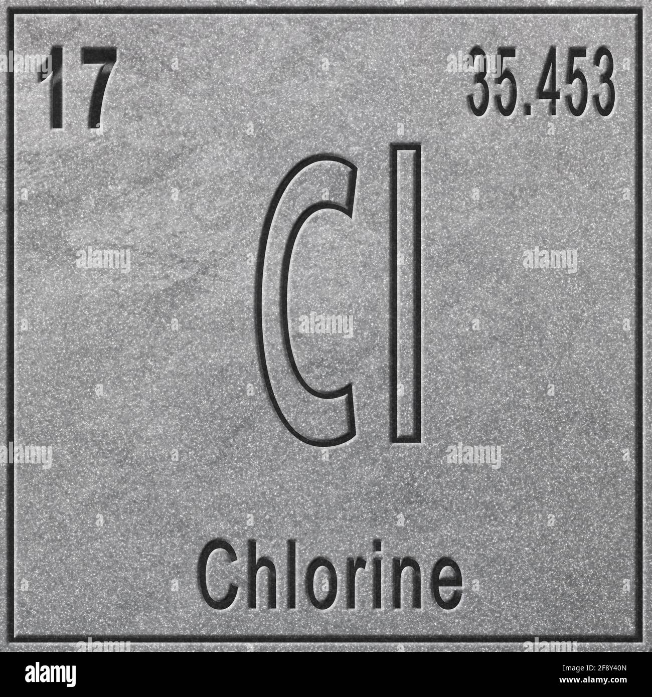 Elemento chimico cloro, segno con numero atomico e peso atomico ...