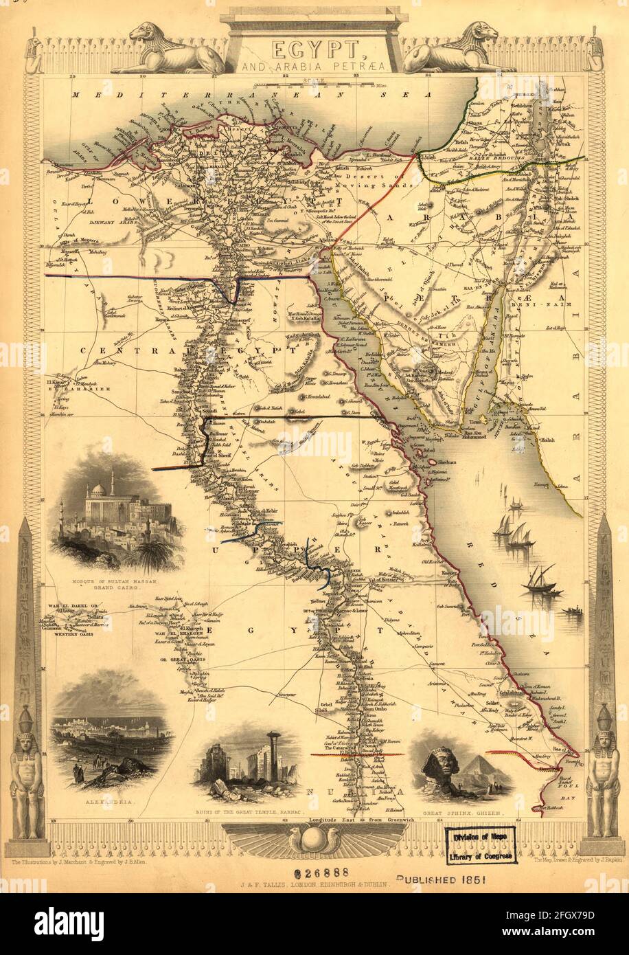 Mappa d'Egitto di Tallis disegnata a mano d'epoca dal 19 ° secolo ...