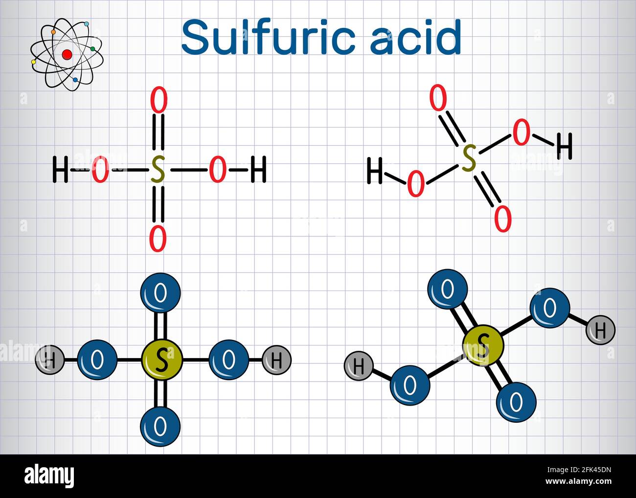 Molecola di acido solforico (solforico, H2SO4). È acido minerale forte ...