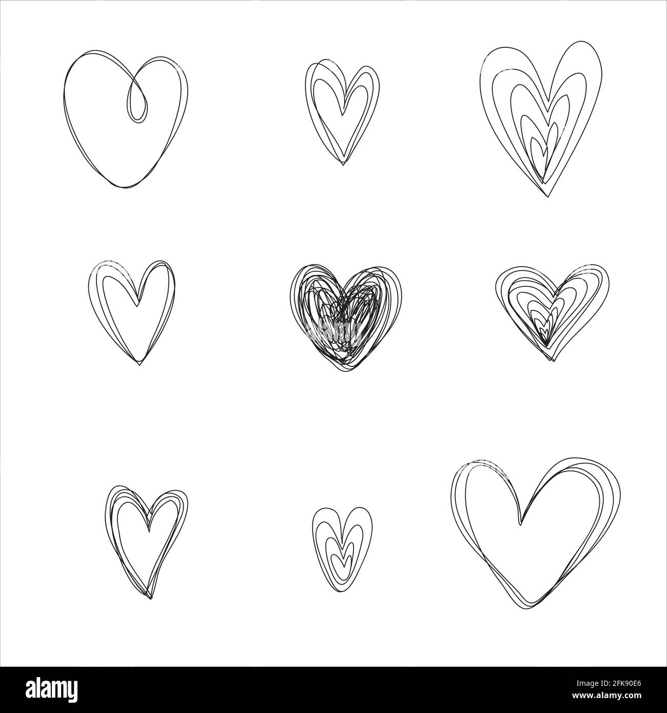 insieme isolato di colorare la linea dei simboli del cuore disegnati a ...