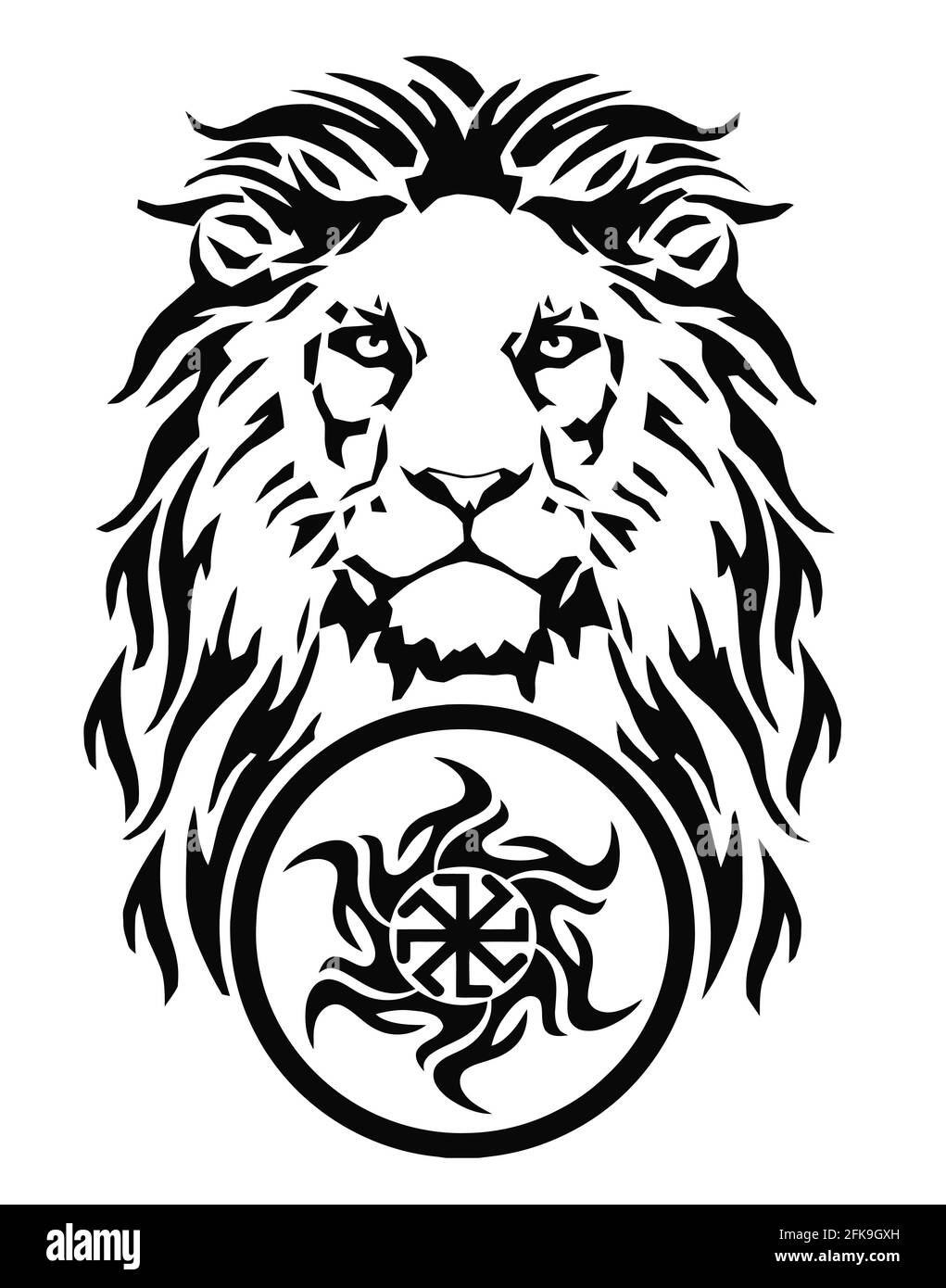 Testa del Leone e sole celtico – swastika, disegno per tatuaggio, su ...