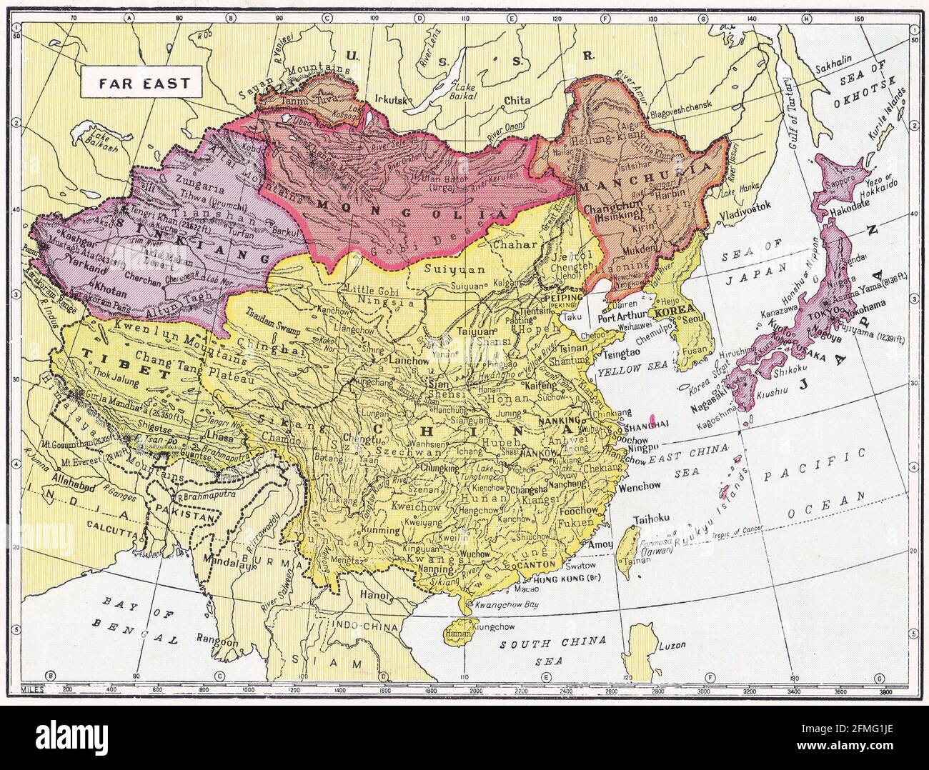 Mappa d'epoca dell'Estremo Oriente degli anni '30 Foto stock - Alamy
