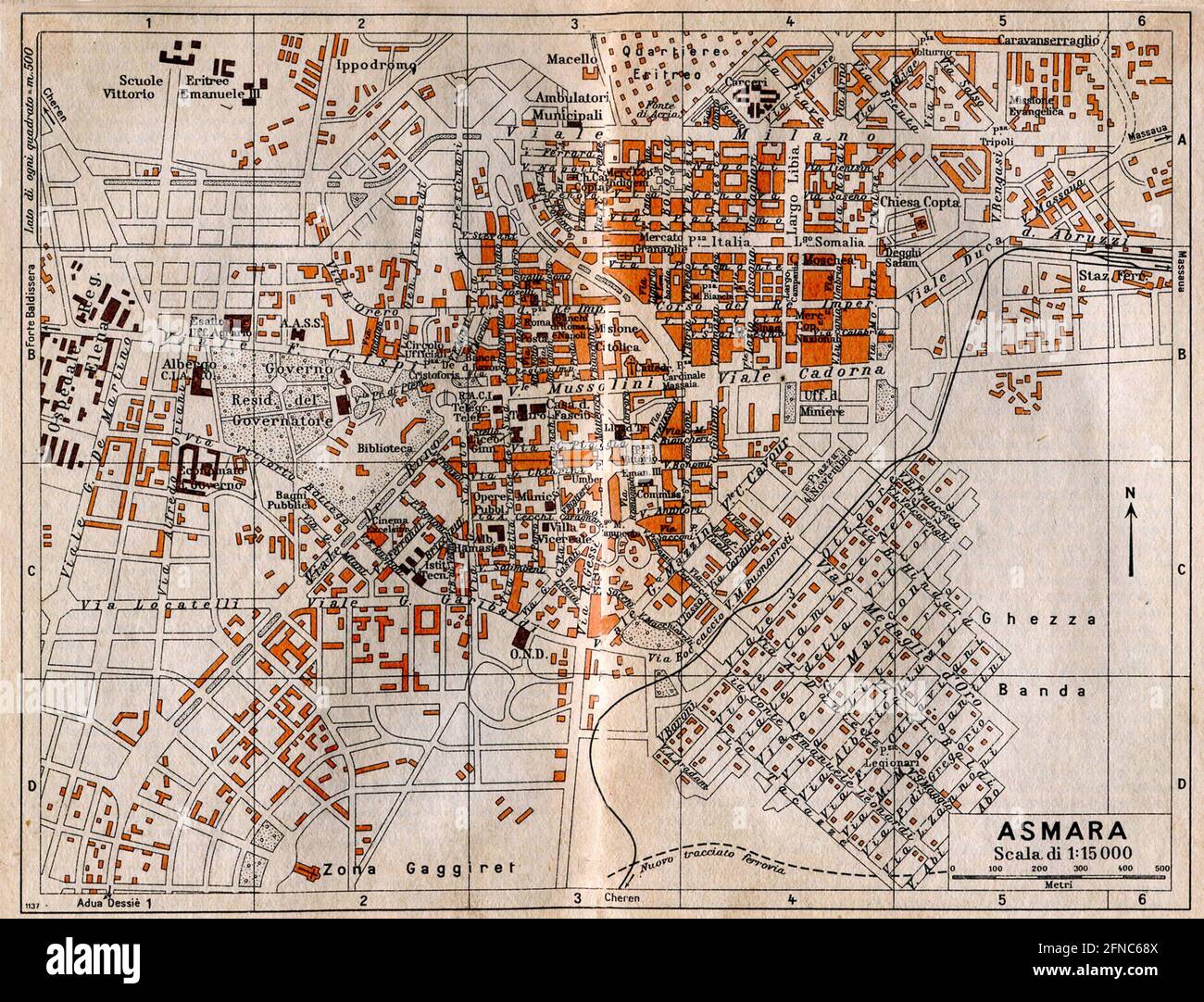 Antica mappa di Asmara, Eritrea (immagine della guida italiana dell ...