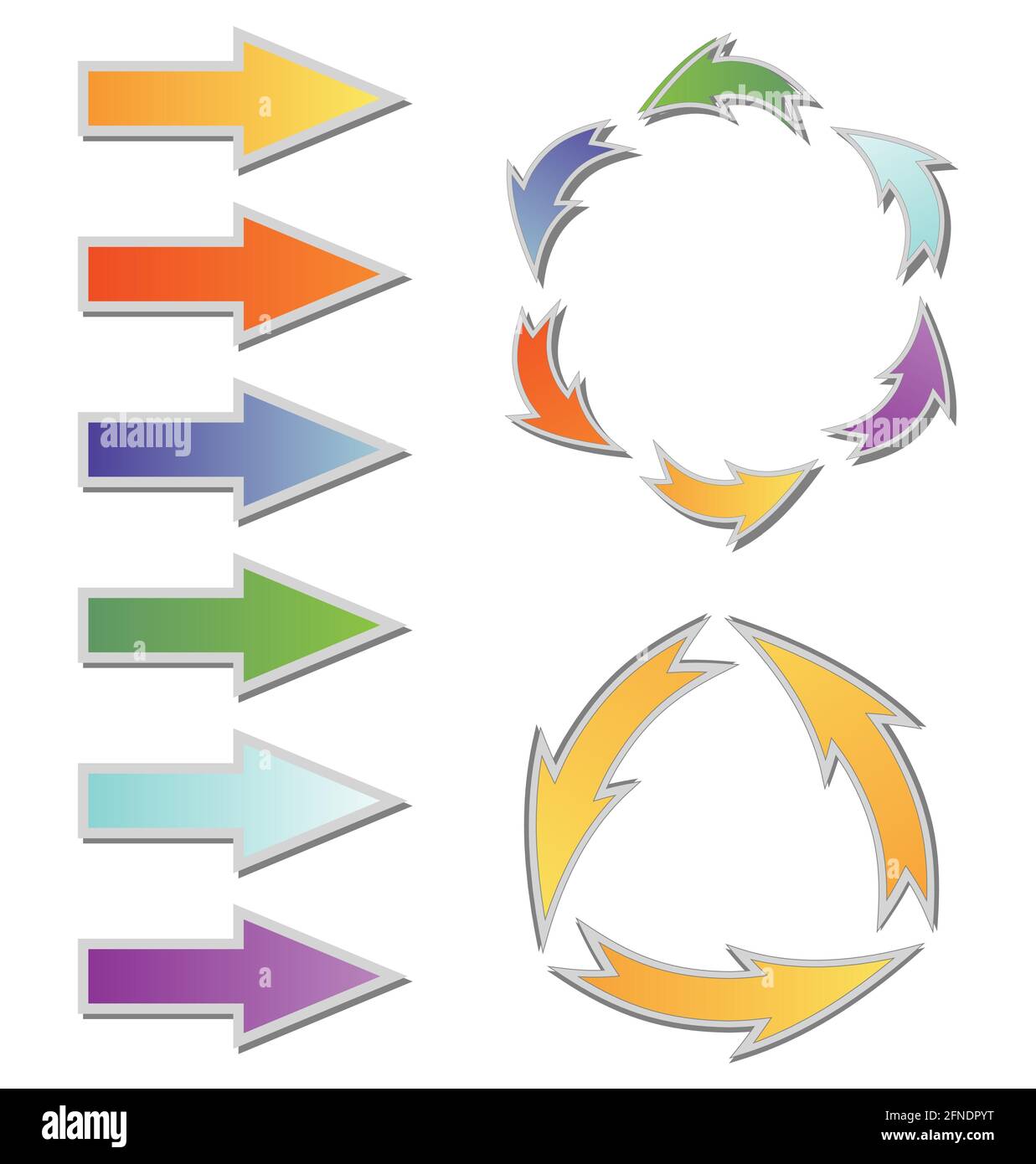 Set di frecce di gradiente colorate e diagramma del ciclo circolare per ...