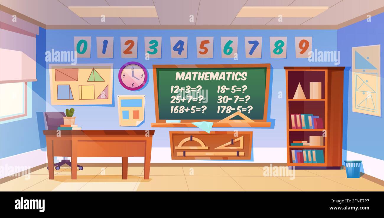 Classe matematica interni vuoti, scuola o classe prescolare con tavolo ...