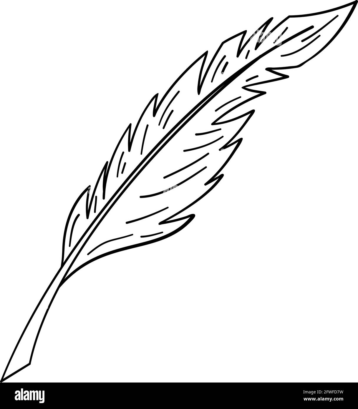 Icona della piuma di scrittura. Disegno di schizzo disegnato a mano ...