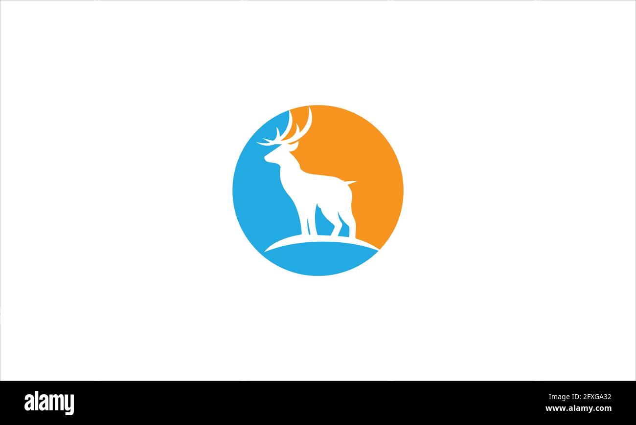 Icona circolare cervo Logo in disegno piatto illustrazione vettoriale ...