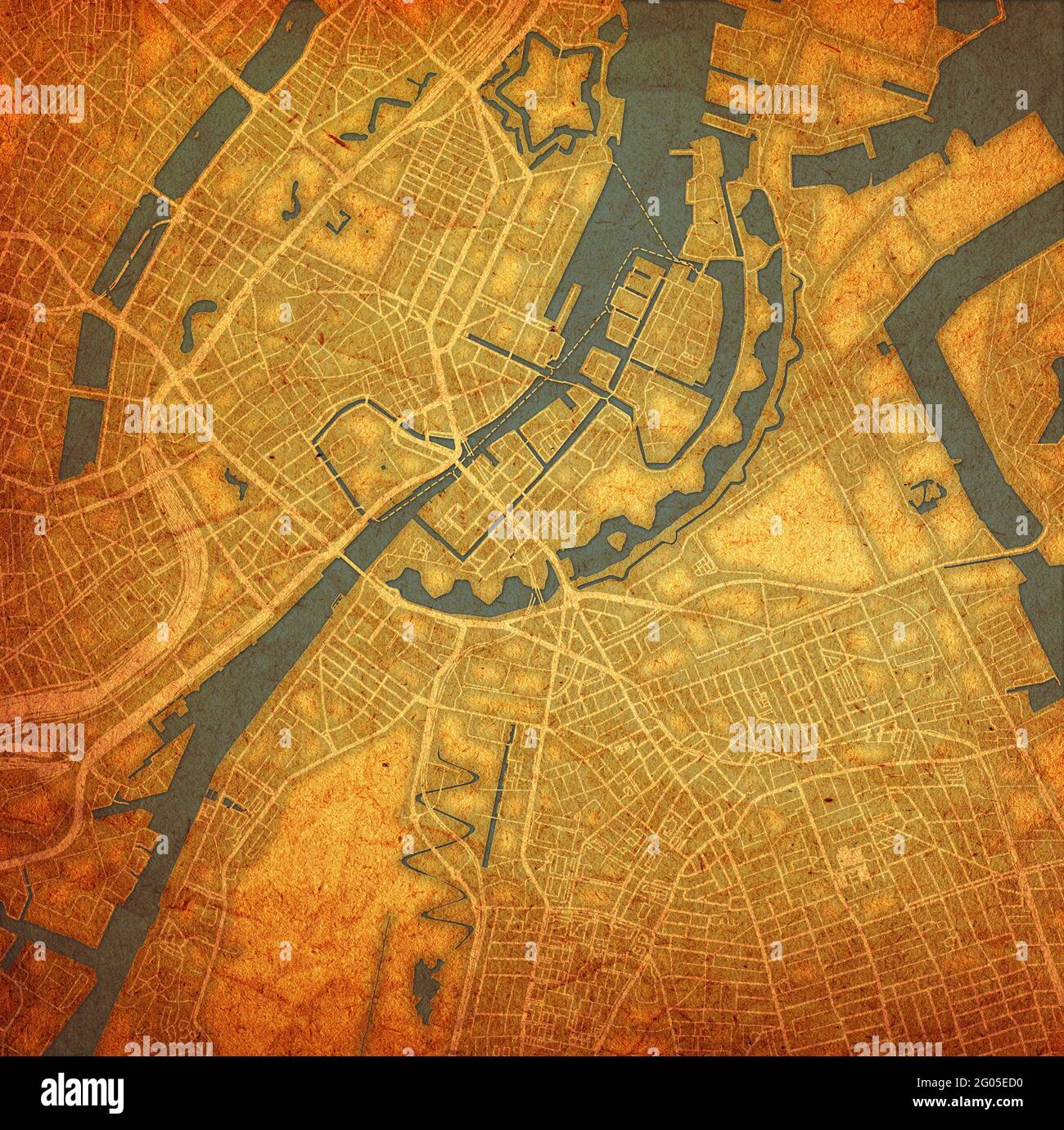 Stemma su una mappa di strade in stile vintage nel centro di Copenhagen ...