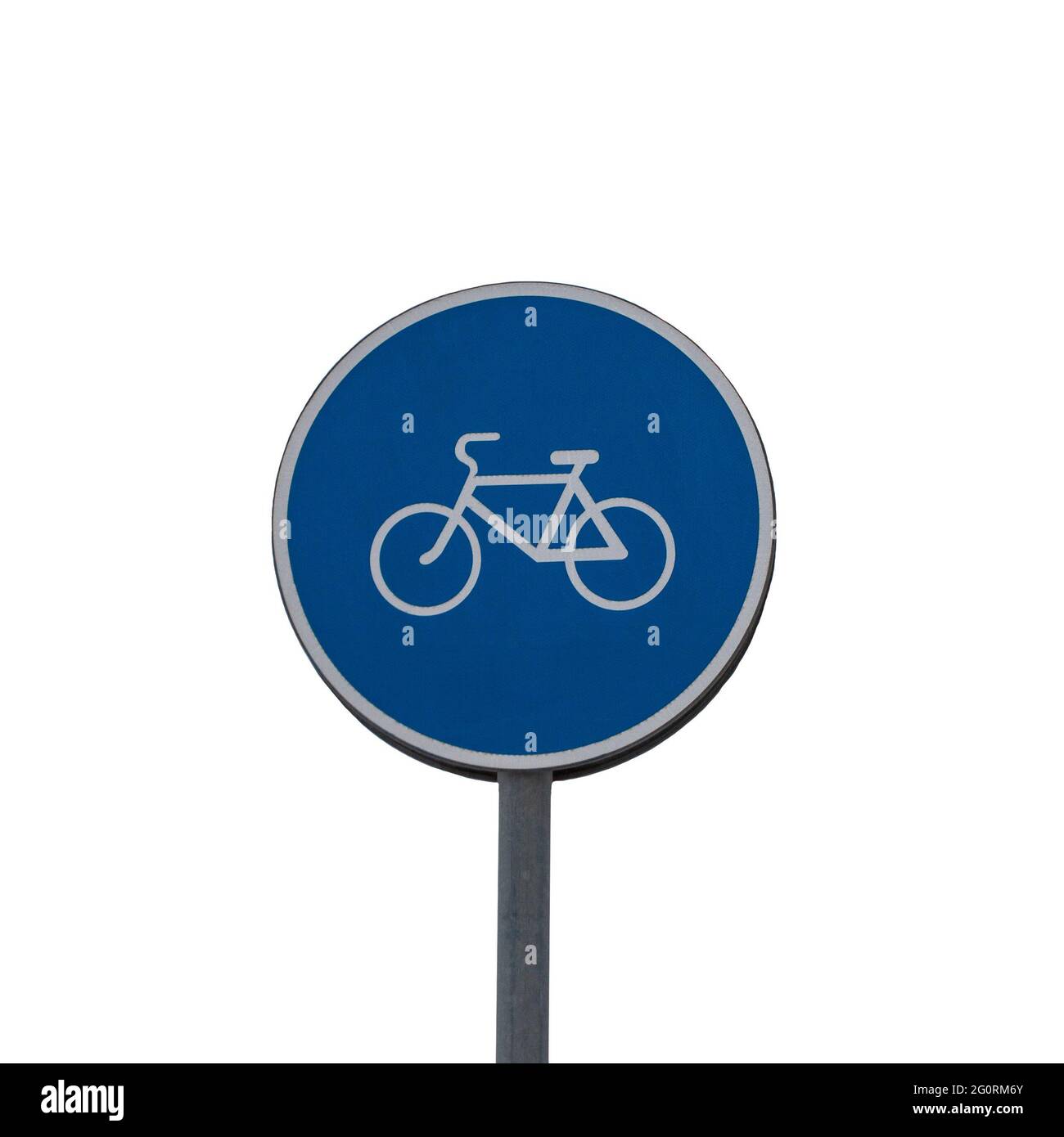 Cartello blu percorso ciclabile isolato su sfondo bianco. Questo ...