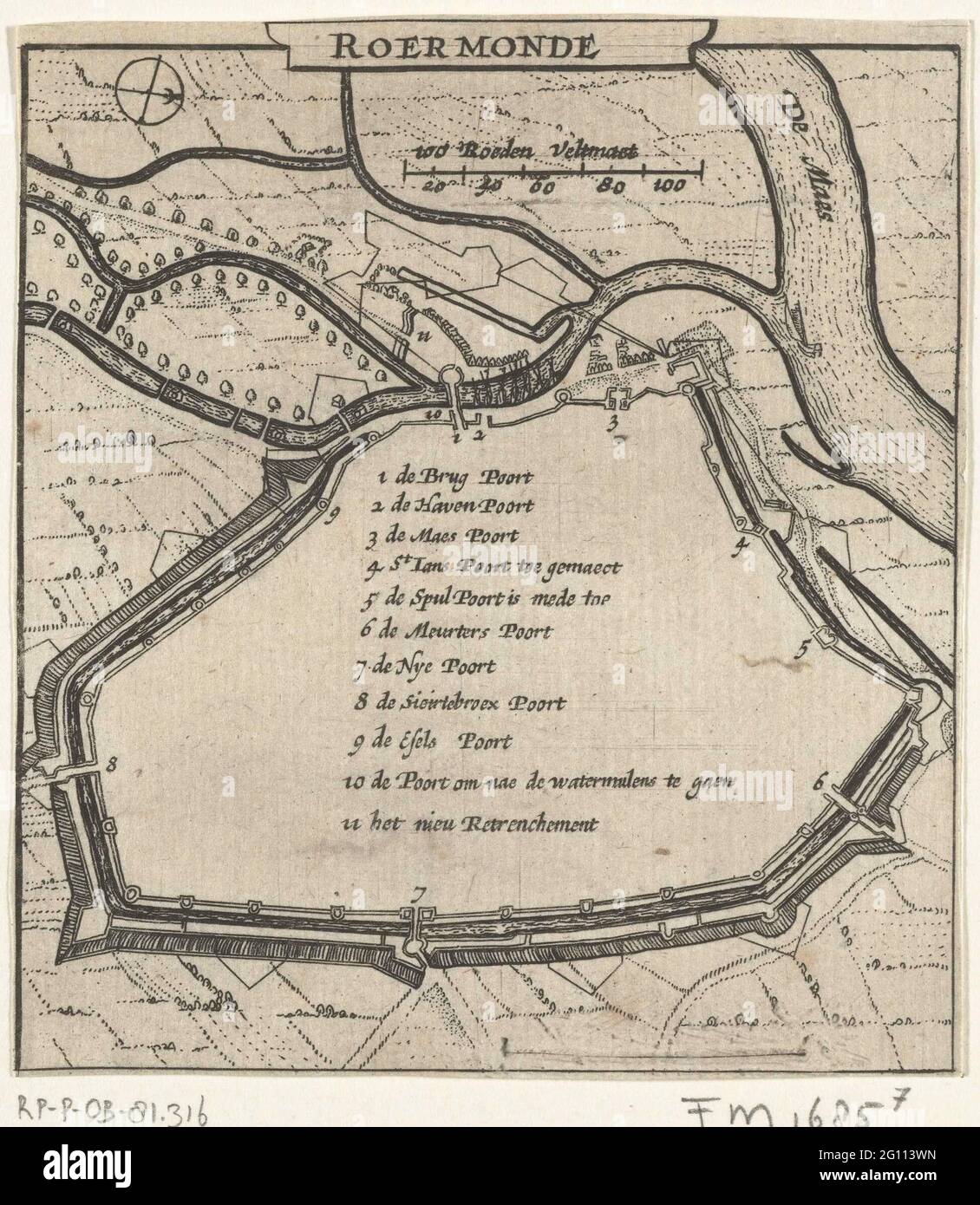 Mappa di Roermond, 1631-1632; Roermonde. Mappa di Roermond. Con legenda ...