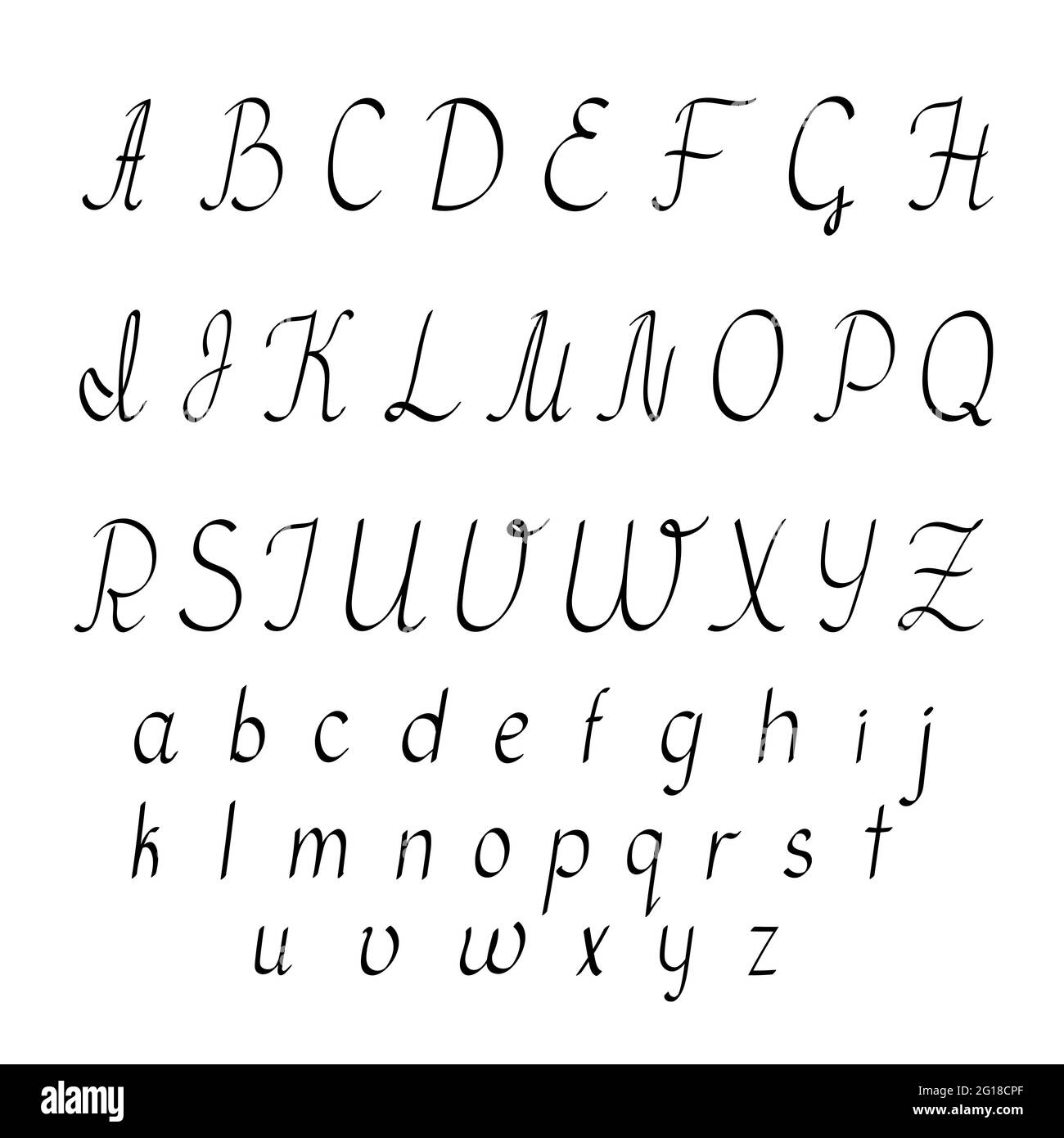 Lettere nere disegnate a mano piccola e maiuscola di alfabeto inglese ...