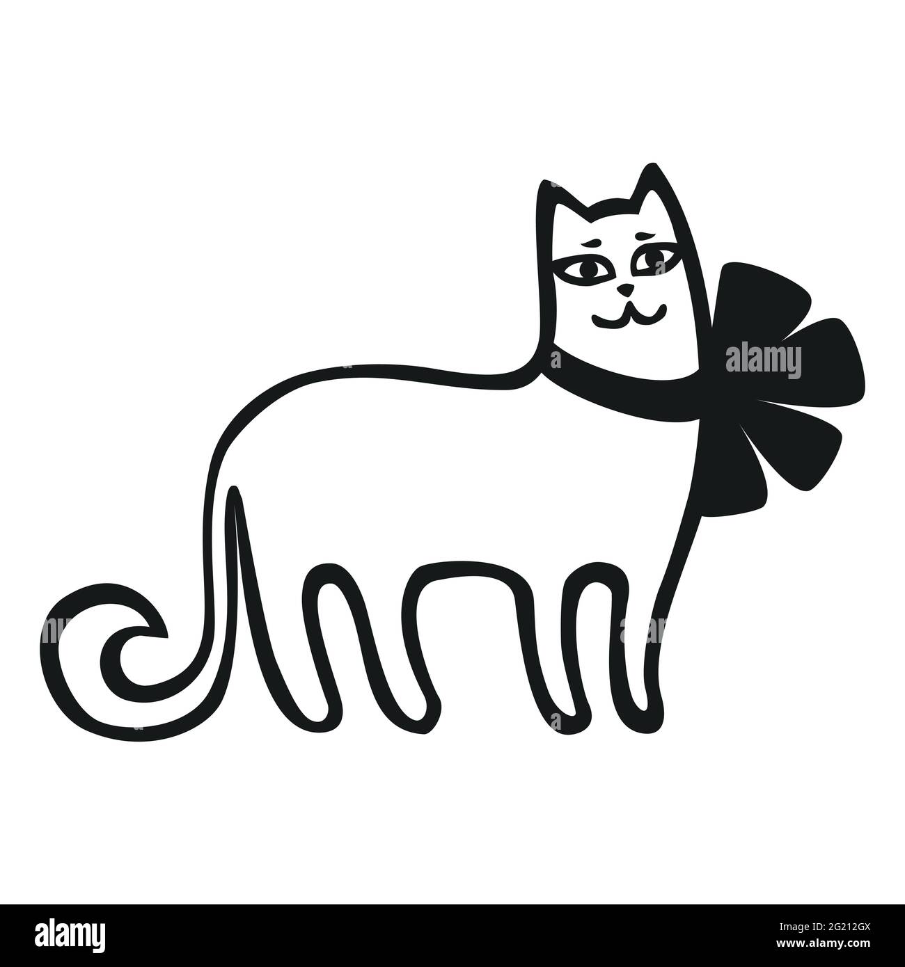 Gatto bianco e nero. Silhouette gatto bianca con prua su sfondo bianco ...