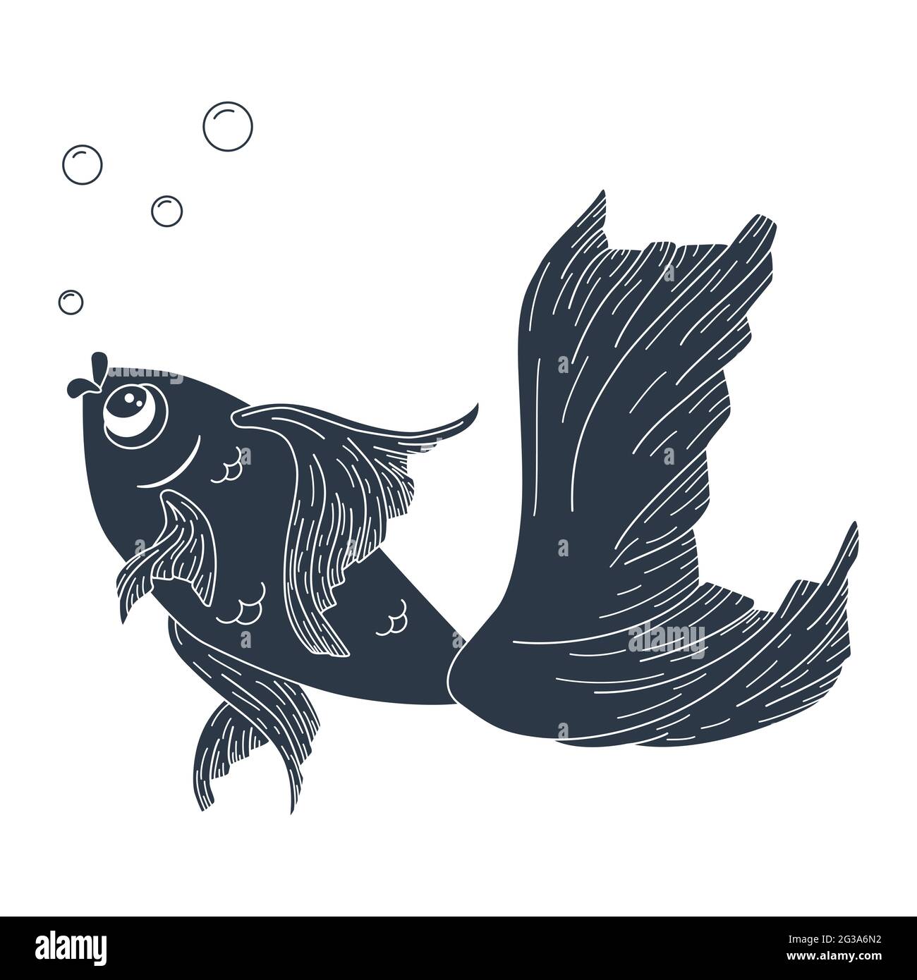 Goldfish disegnato a mano per libro da colorare. Disegno vettoriale con ...