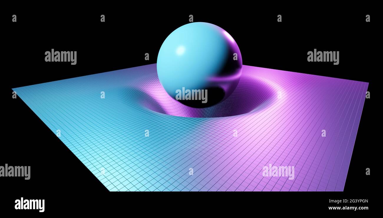 Illustrazione 3D della distorsione di gravità, oggetti fisici in orbita ...