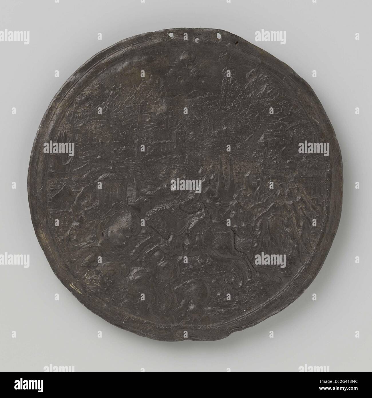 La morte di Marco Curzio; eroi romani. Placca di piombo rotonda ...