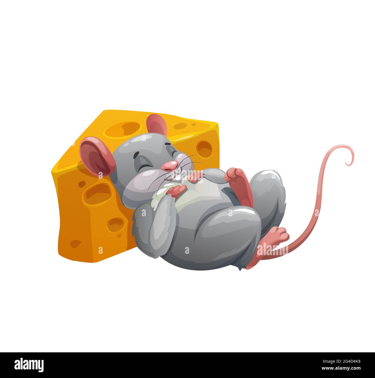 Il topo dorme sul carattere cartoon formaggio. Vettore animale di ratto ...