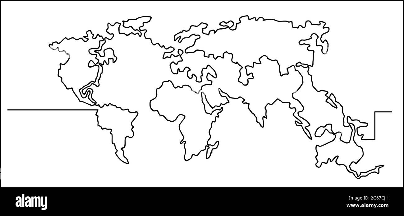Disegno a linea singola di una mappa mondiale - disegno a linea ... Disegno a linea singola di una mappa mondiale - disegno a linea ...