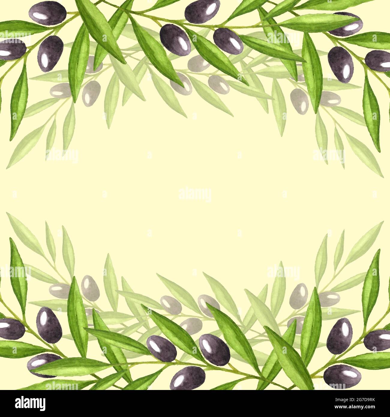 Olive ramo sfondo acquerello. Modello per banner, cartolina, cornice ...