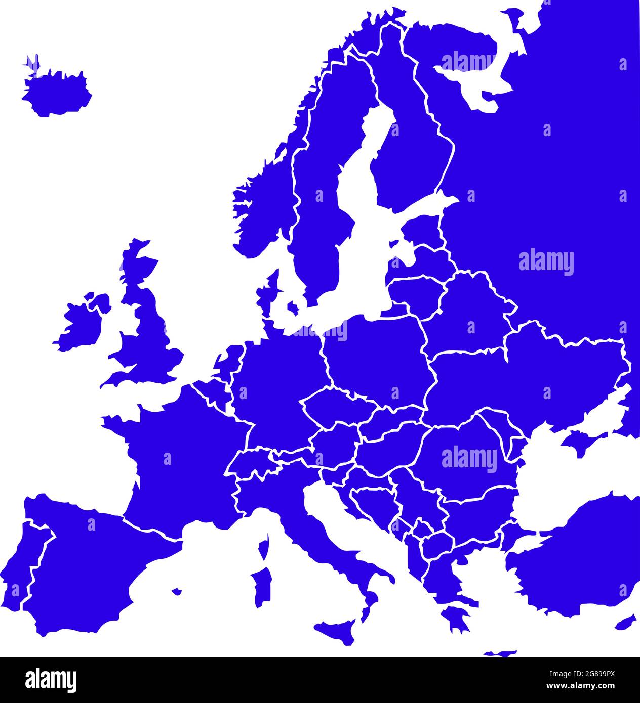 Mappa degli stati europei di colore blu. Mappa dell'europa politica ...