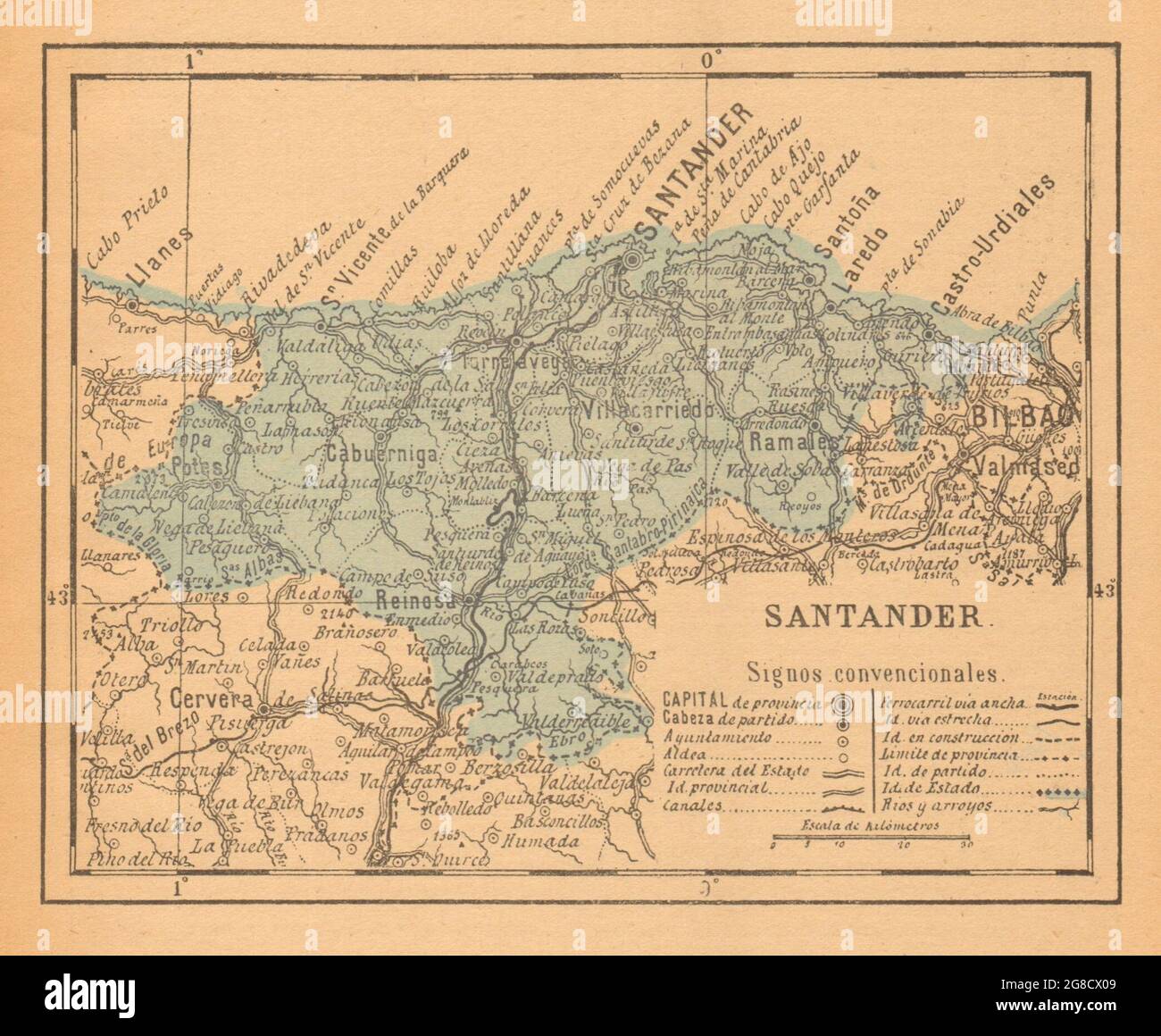 CANTABRIA. Santander. Mappa antiguo de la provincia 1914 vecchia carta ...