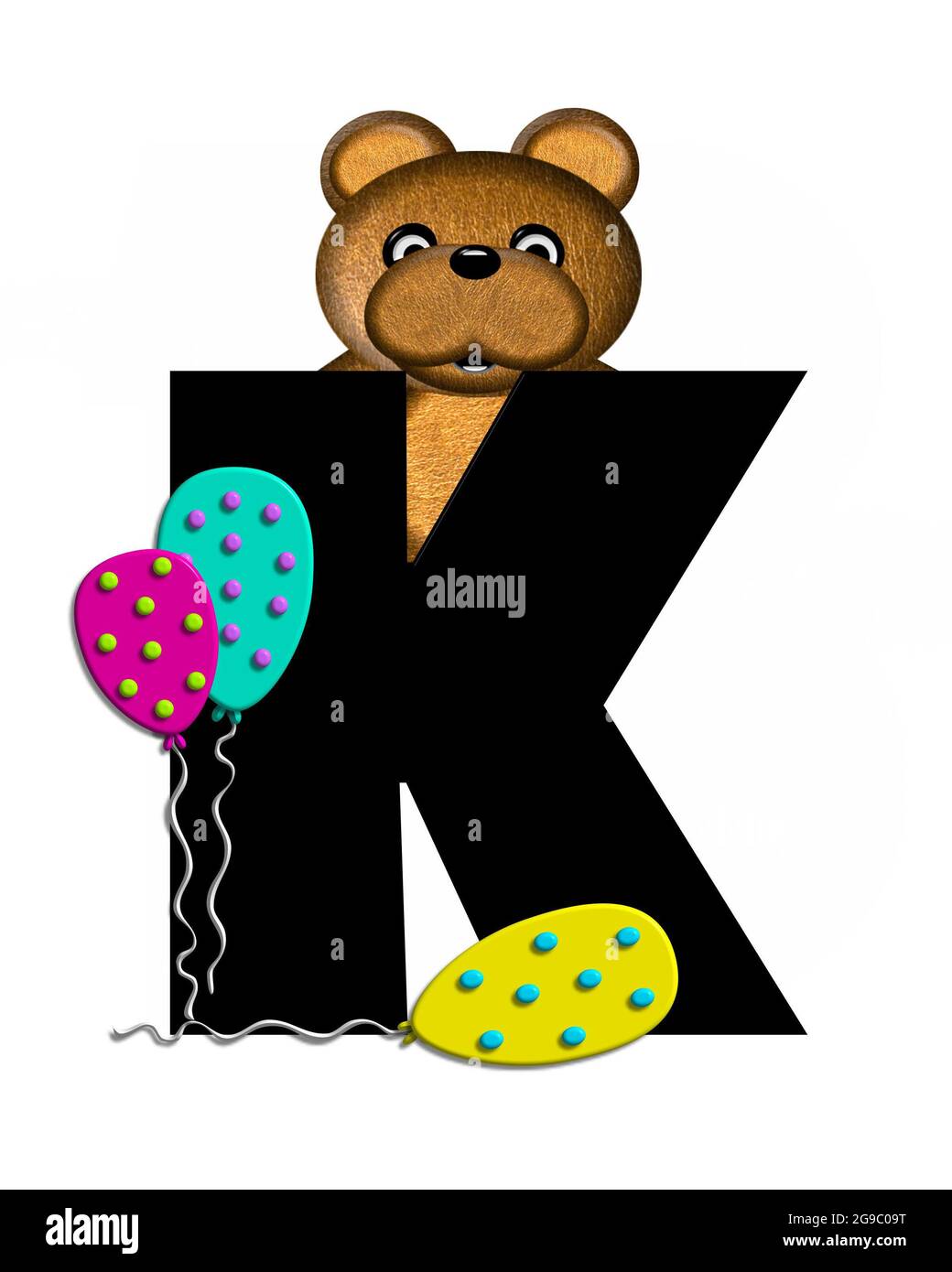 La lettera K, nell'alfabeto 'Teddy Birthday', è nera. Orsacchiotto ...