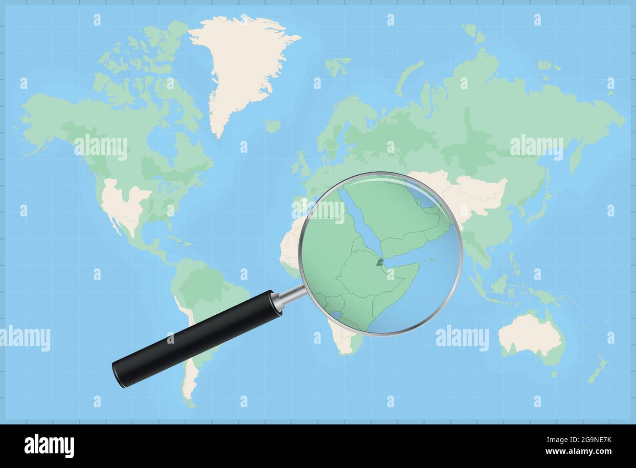 Mappa del mondo con una lente d'ingrandimento su una mappa di Gibuti ...