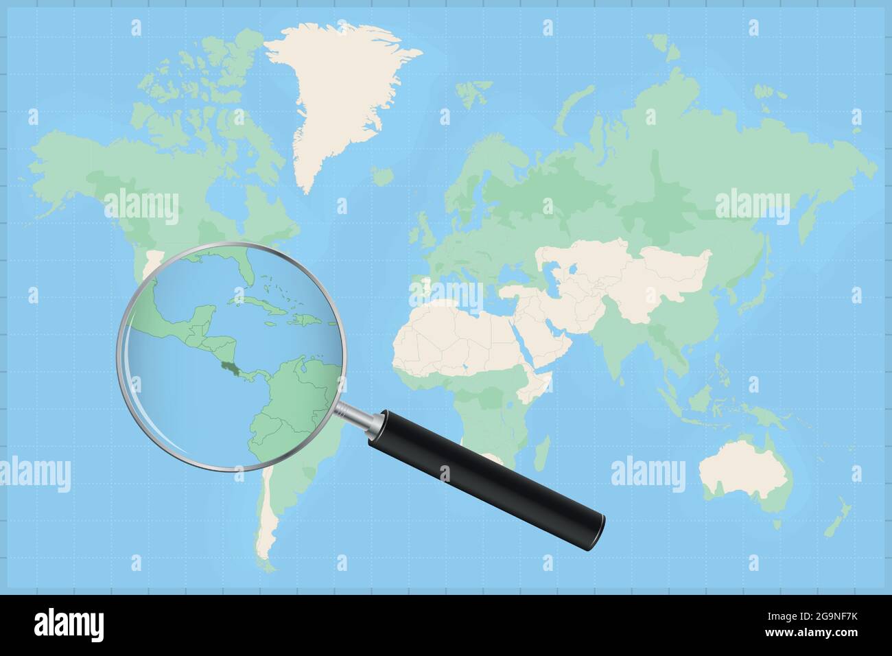 Mappa del mondo con una lente d'ingrandimento su una mappa del Costa ...